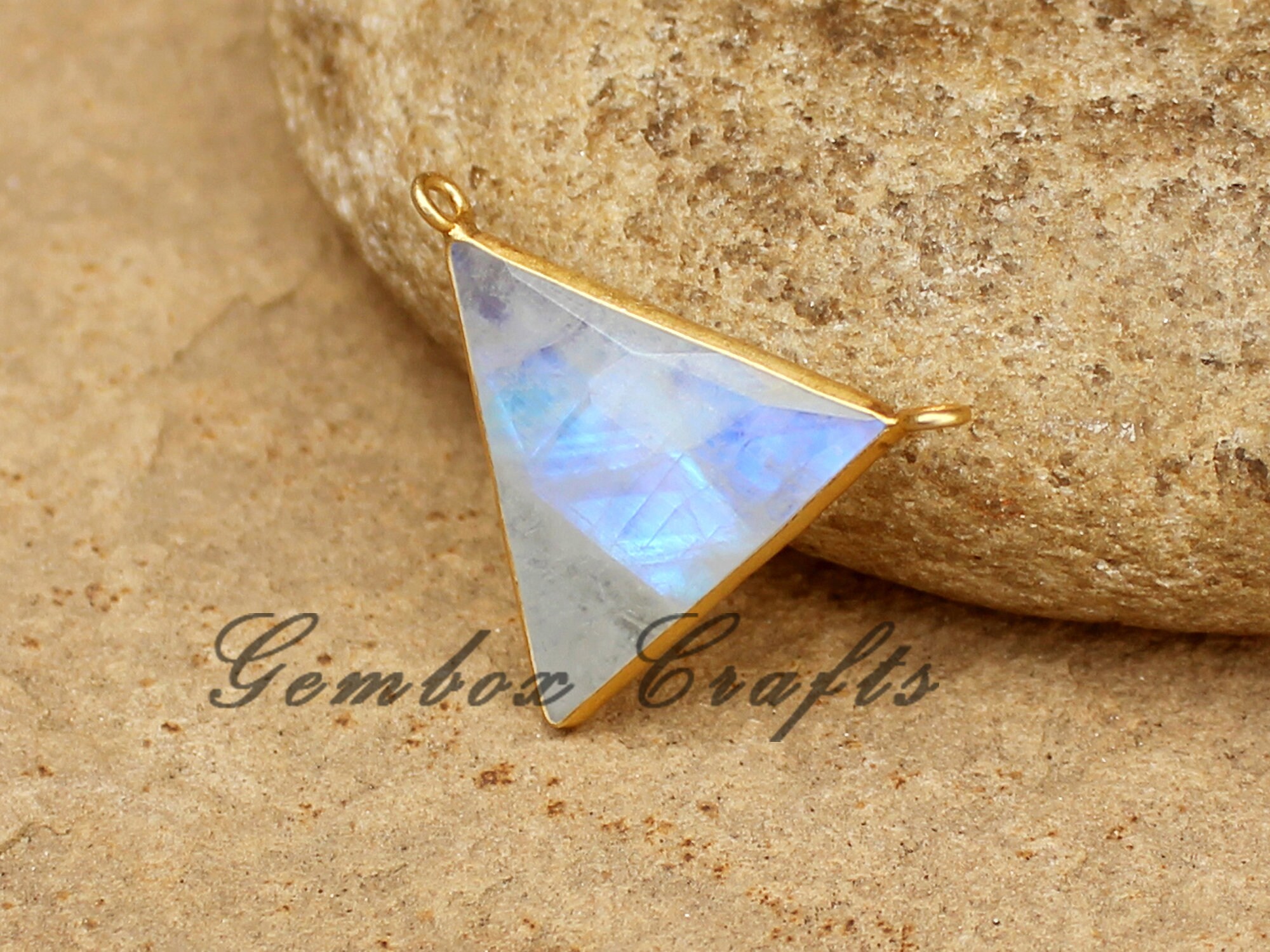 Natural Rainbow Moonstone Triangle Briolette 925 Sterling Silver Gold ...