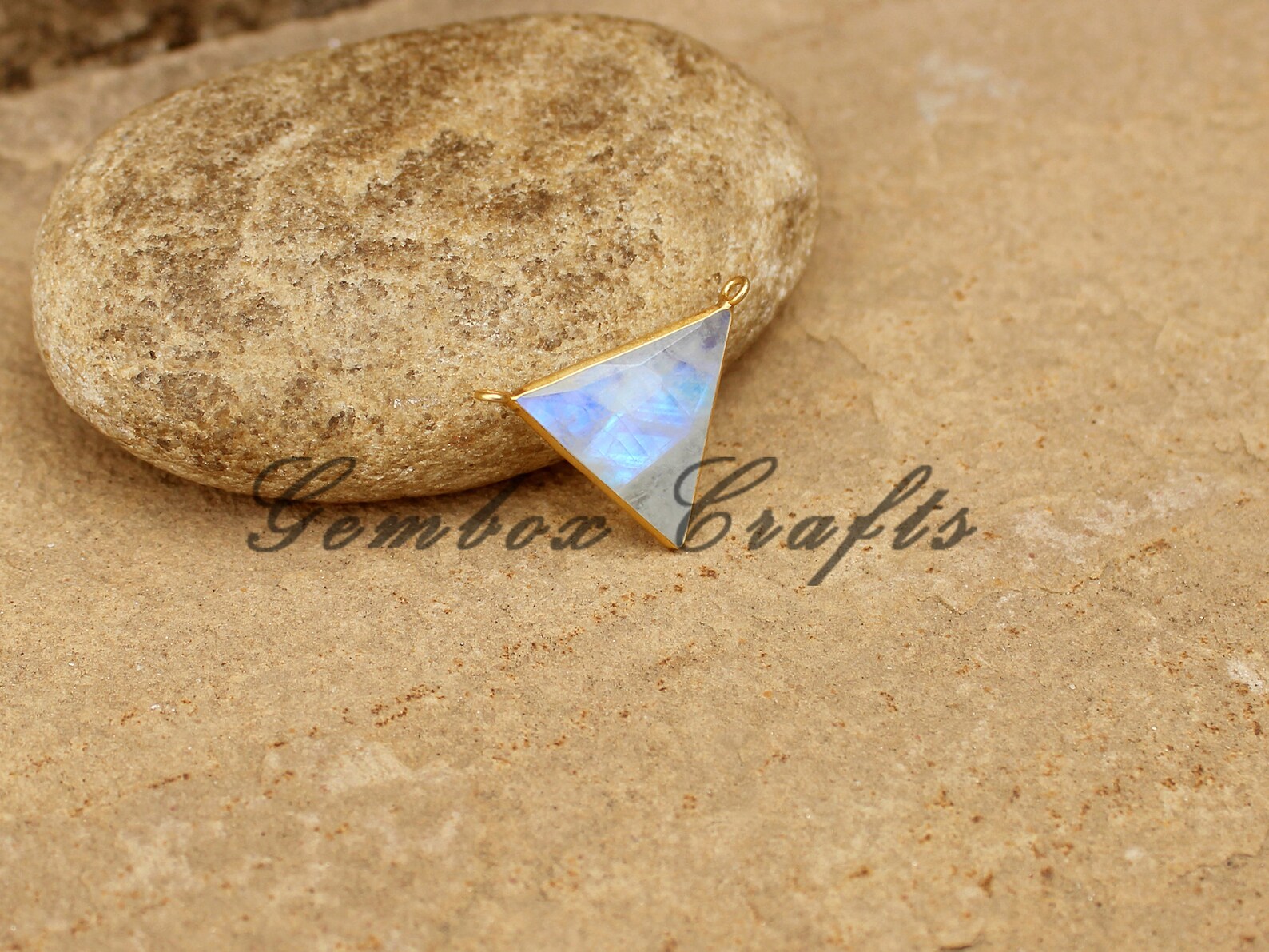 Natural Rainbow Moonstone Triangle Briolette 925 Sterling Silver Gold ...