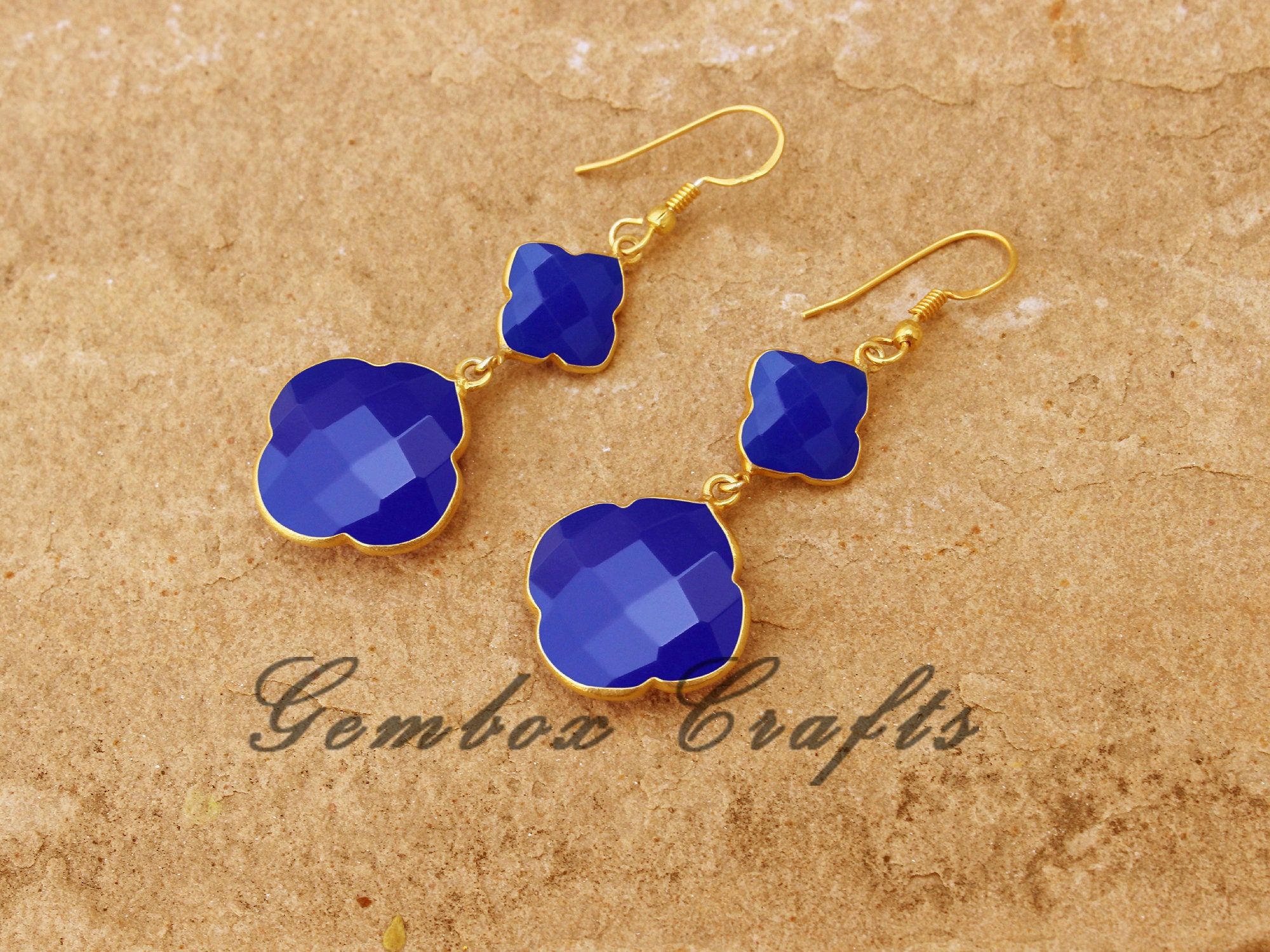 Royal Blue Hydro Quartz 10mm & 18mm Clover Briolette 925 Sterling ...