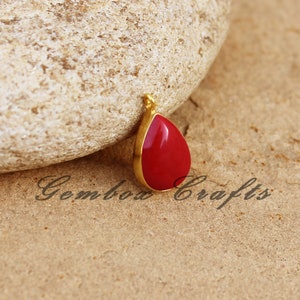 Red Coral Gemstone Pendant, Stabilized Coral 14KT Vermeil Locket, Red ...