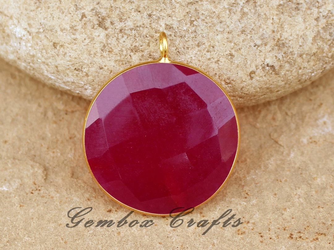 Dyed Ruby Round Briolette 925 Sterling Silver Gold Plated Bezel ...