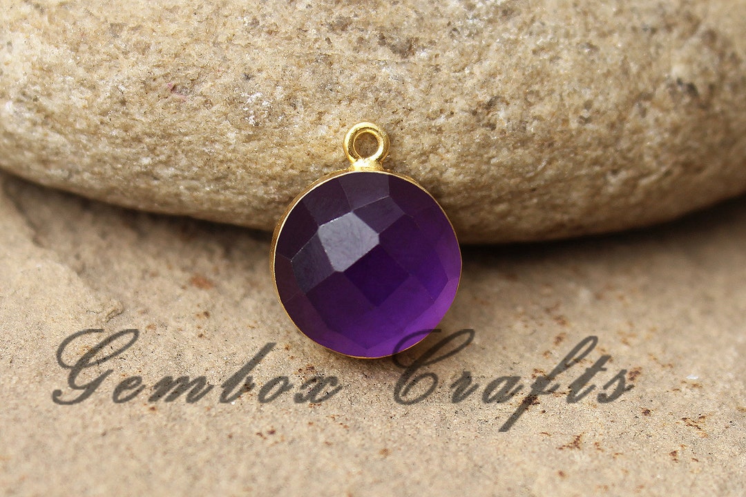 Amethyst Hydro Quartz Round Checker Cut 925 Sterling Silver Gold Plated ...
