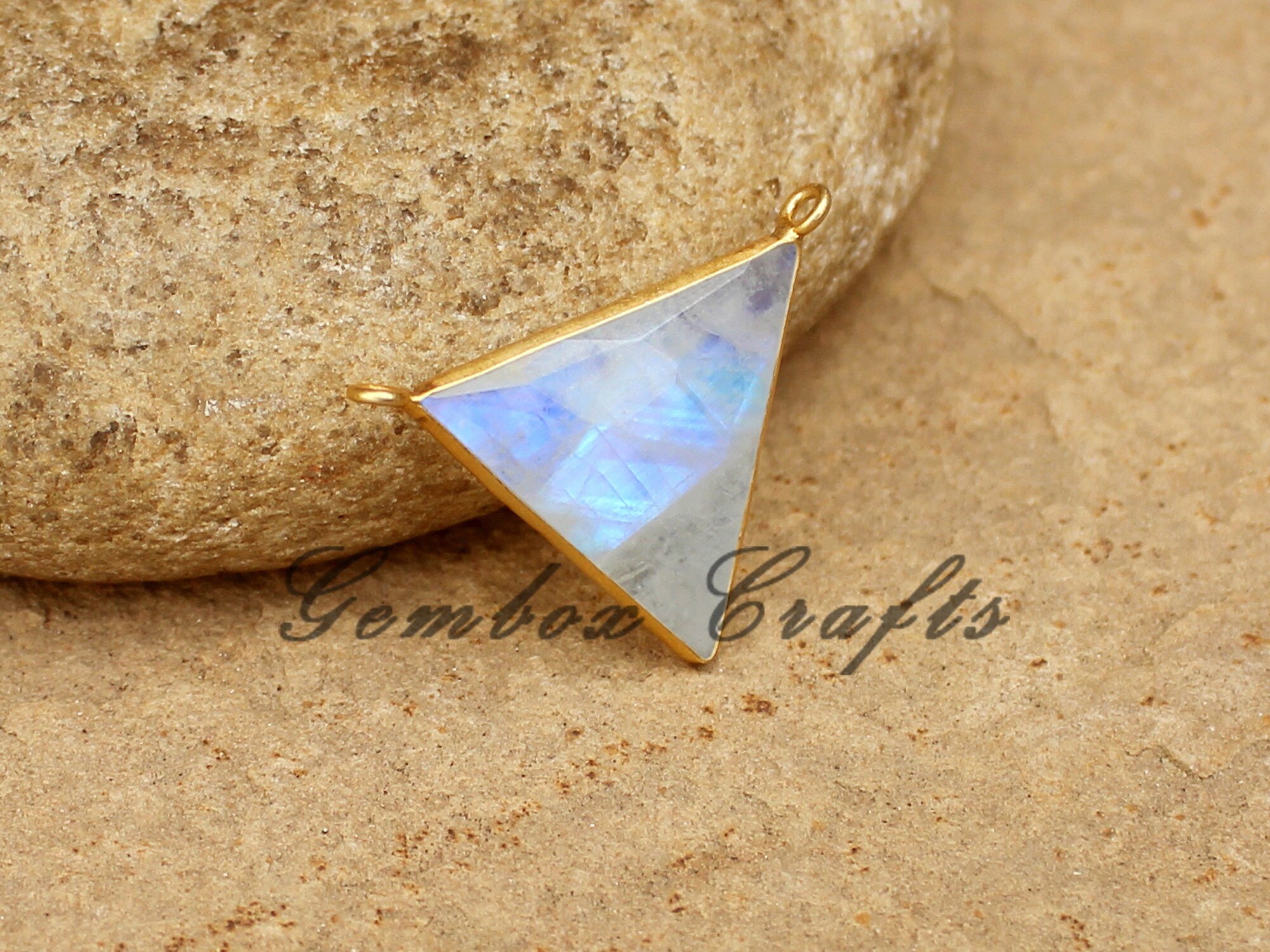 Natural Rainbow Moonstone Triangle Briolette 925 Sterling Silver Gold ...