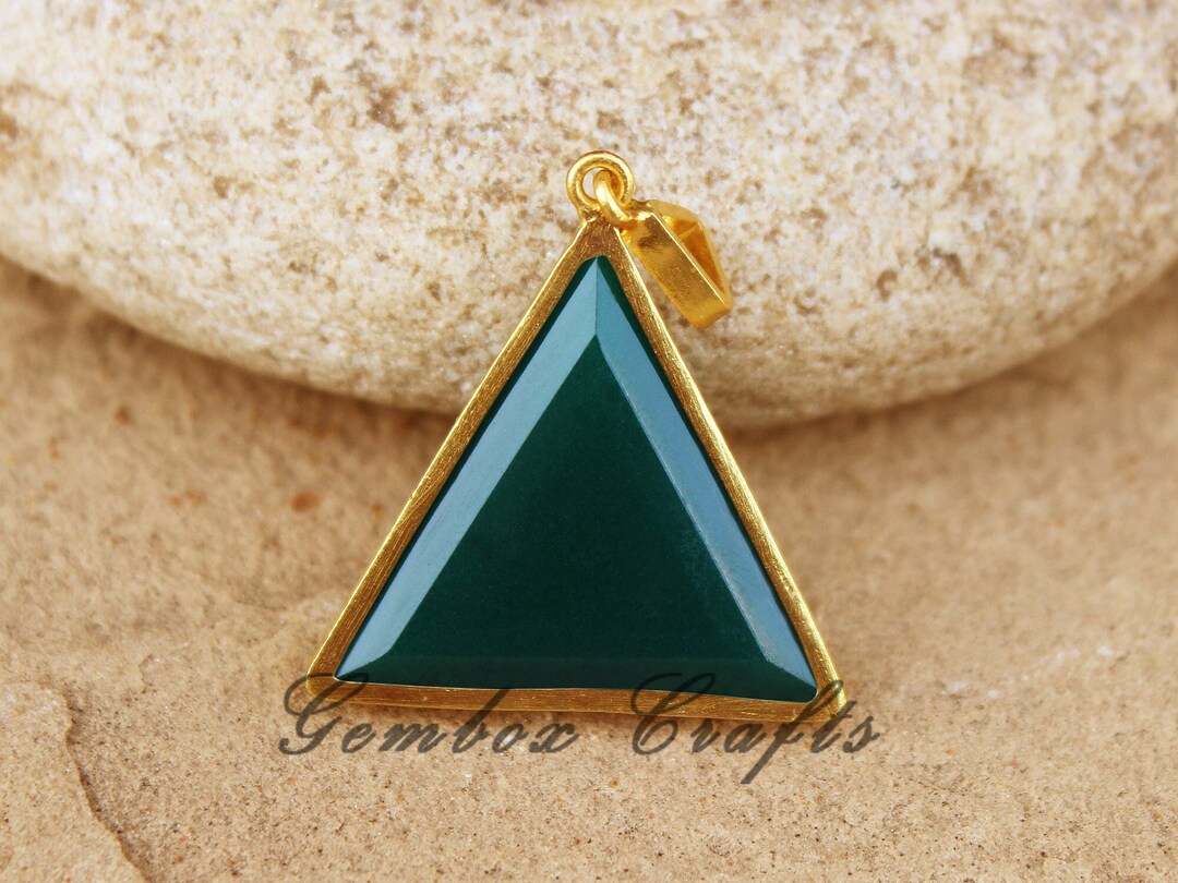 Green Onyx Triangle Pendant Charm. Onyx Stone Brilliant Cut 925 Silver ...