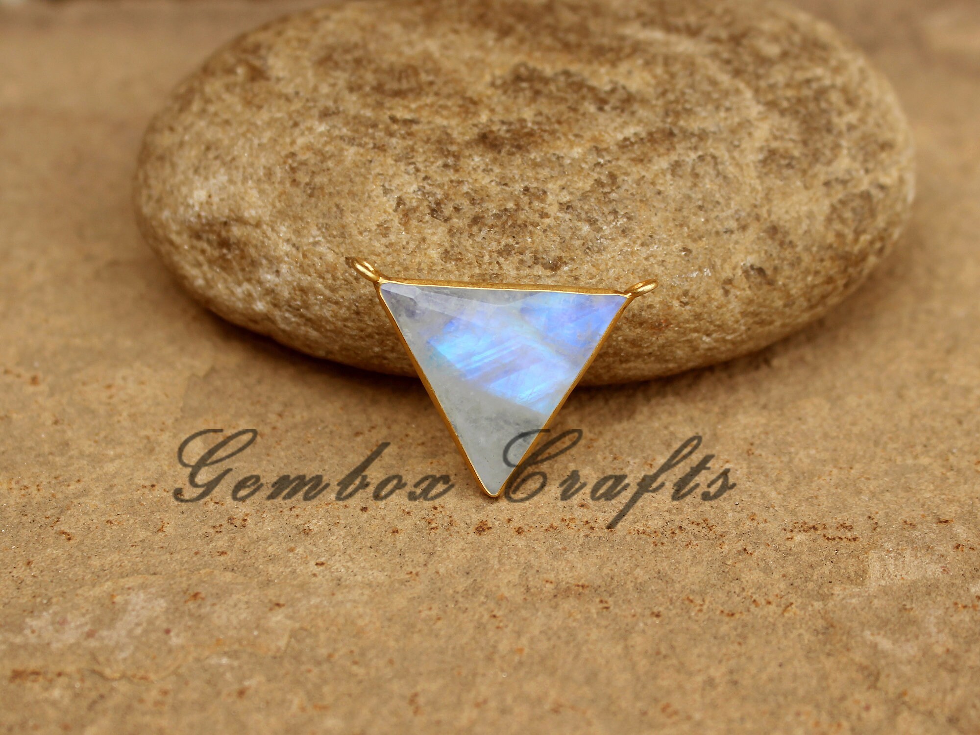 Natural Rainbow Moonstone Triangle Briolette 925 Sterling Silver Gold ...