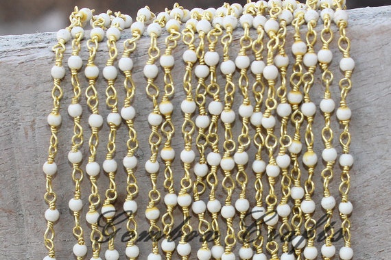 1 Foot Chinese White Stone 2mm Round Smooth Beaded Gold Plated - Etsy
