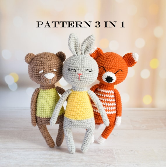 Easy Pattern Crochet Forest Animals 3 in 1 SET Amigurumi | Etsy