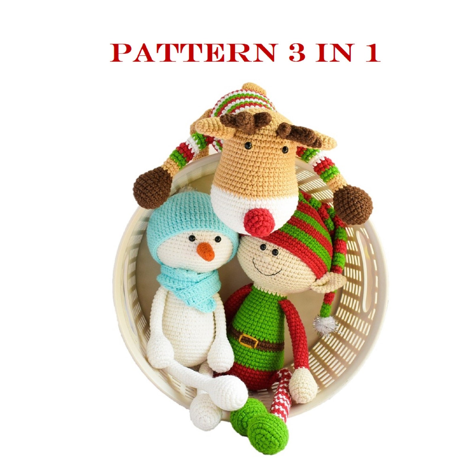 EASY PATTERN 3 IN 1 Christmas Toys Set. Crochet Christmas Elf With Long ...