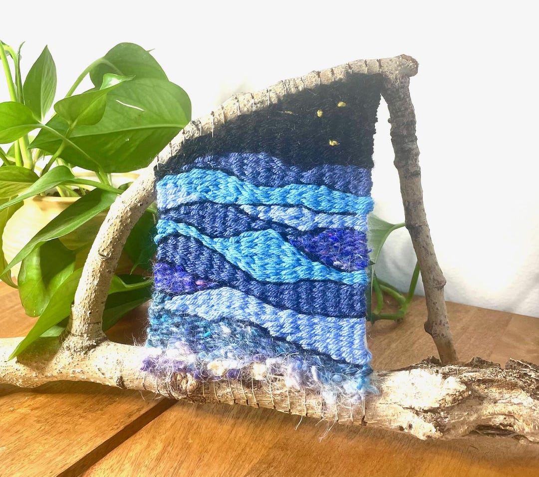 Tabletop Weaving, STARLIT MOUNTAINS Woven Landscape, Branch Weaving ...