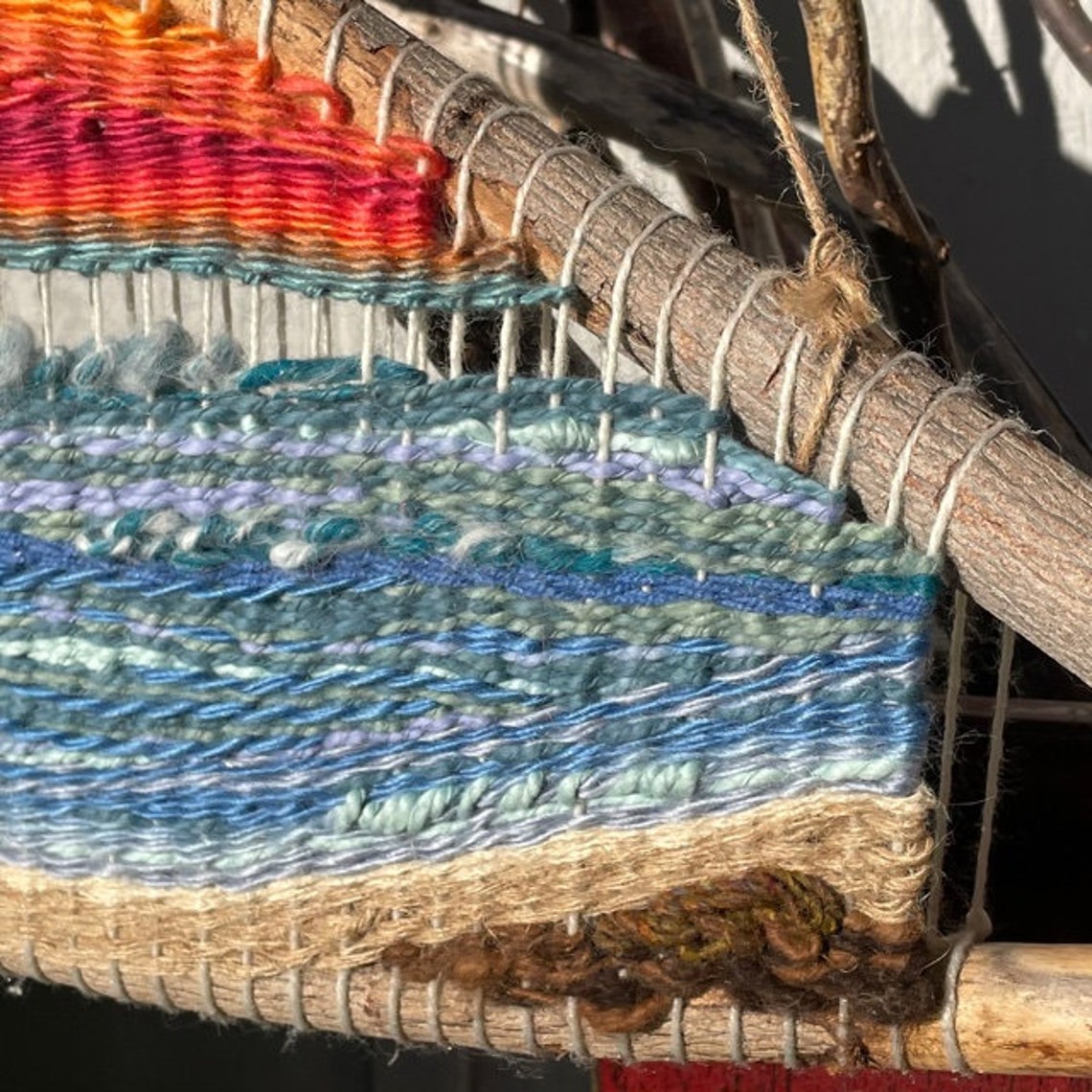 Branch Weaving, Sunset Wall Hanging, Fiber Art, Woven Wall Art, Ocean ...