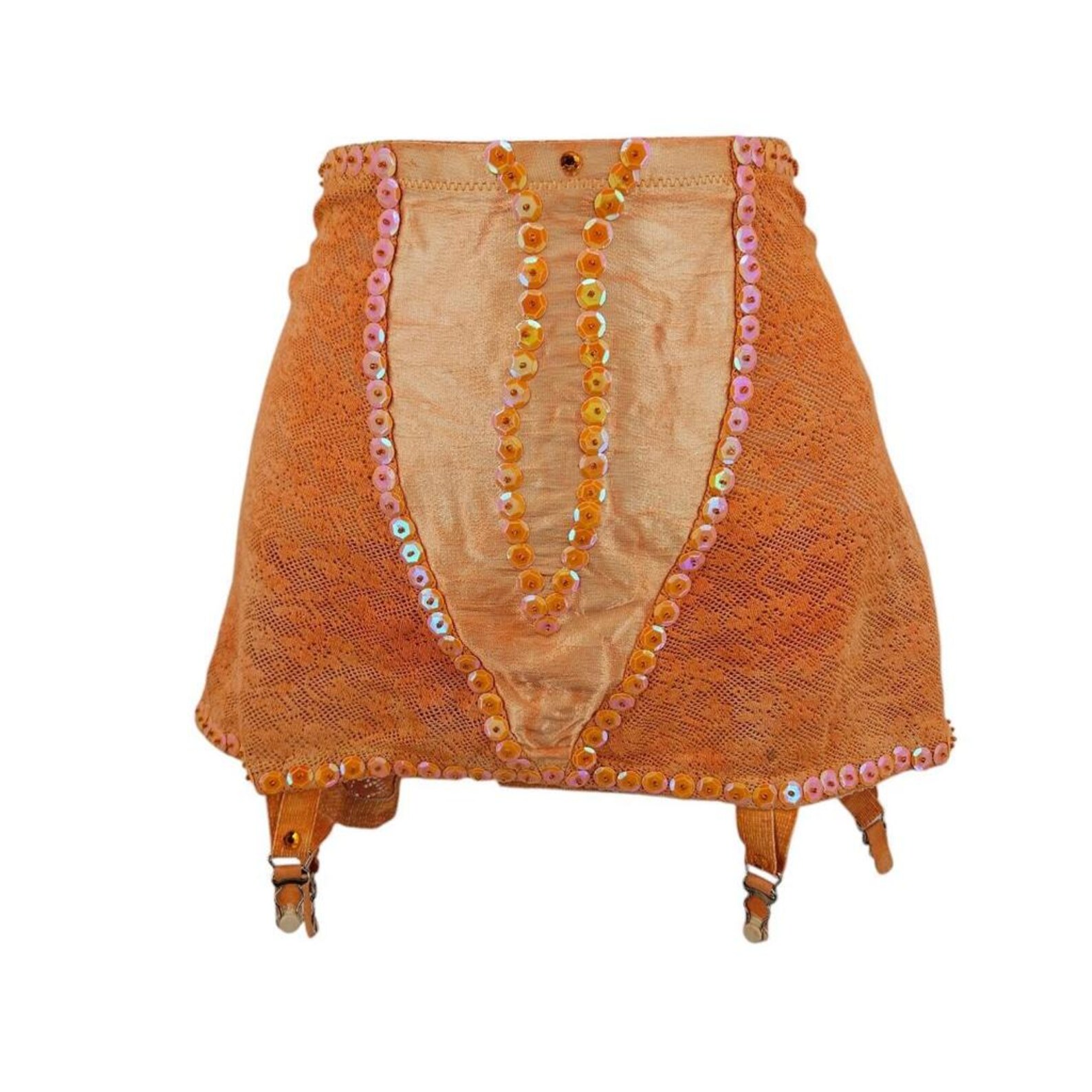 Vintage 1950s-1960s Burnt Orange Sequin & Rhinestone Garter Belt | Hand ...