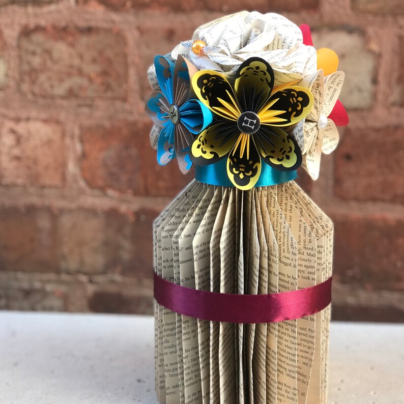 Book Page Vase With Paper Flowers and Paper Roses. Book Folded | Etsy