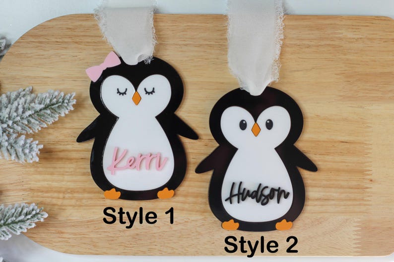 Personalized Penguin Ornament, Christmas Stocking Tag, Kids Christmas ...