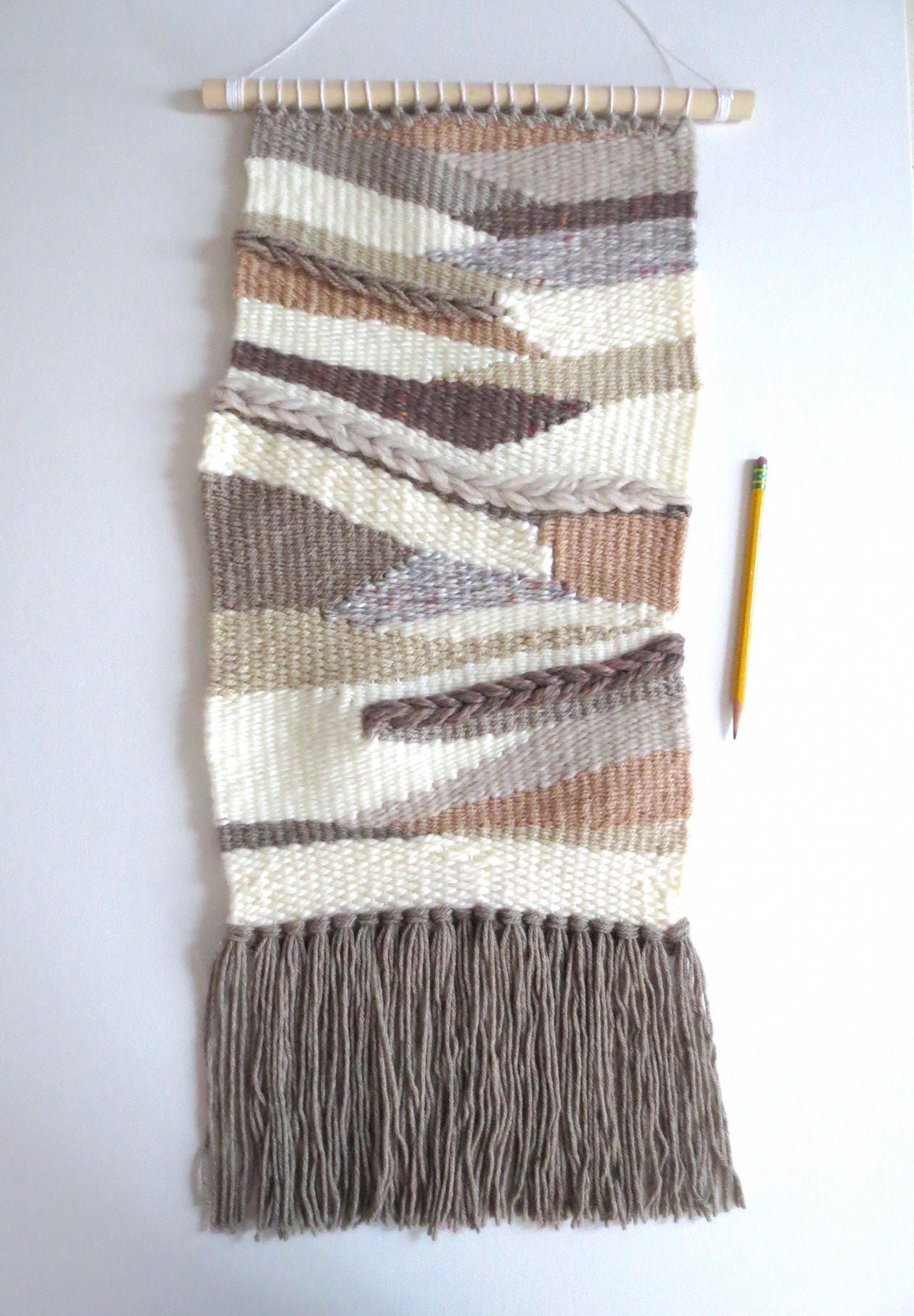 Woven Wall Hanging - Neutral Color Tapestry; Wool Blend Cream, Beige ...