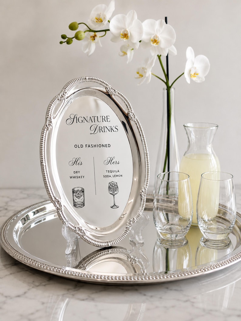 Engraved Silver Tray Bar Menu or Seating Table Wedding Keepsake - Etsy