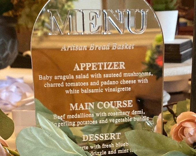 Engraved Mirror Menu, Luxury Wedding Décor, Silver, Gold, Rose Gold ...