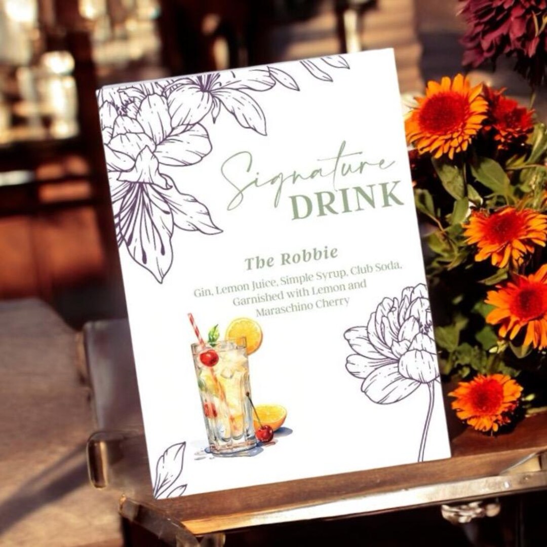 Custom Signature Drink Sign - 8"x10" Foam Board or Acrylic With Stand ...