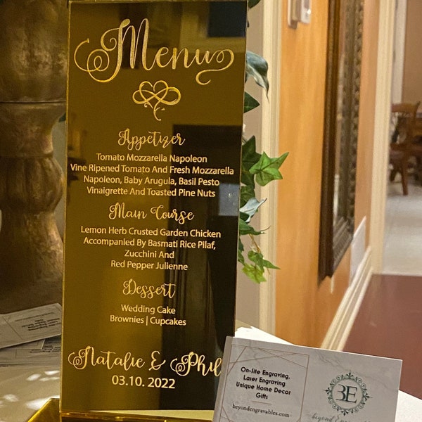 Gold Acrylic Wedding Menu - Etsy