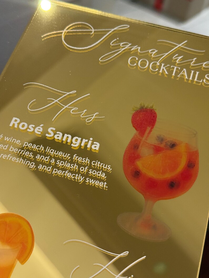 Modern Acrylic Bar Sign | His and Hers Signature Cocktails | Gold ...