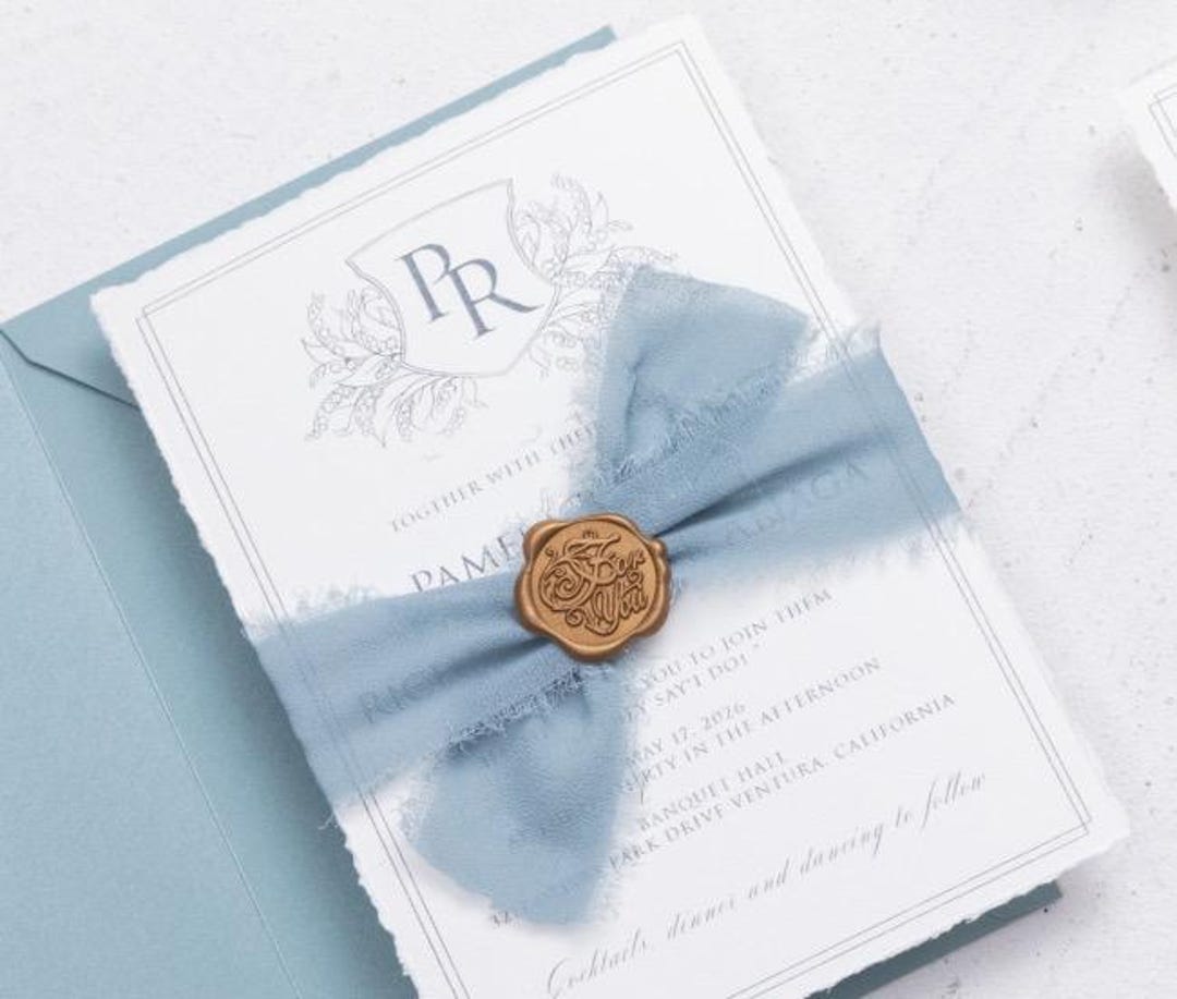 Chic Handtorn Irregular Edge Paper Invitation With Monogram Design ...