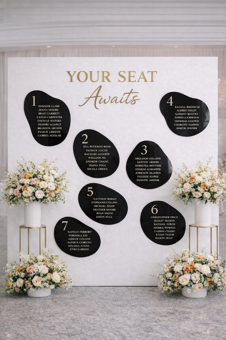Modern Gold Mirror Acrylic Seating Chart | Organic Panel Design ...
