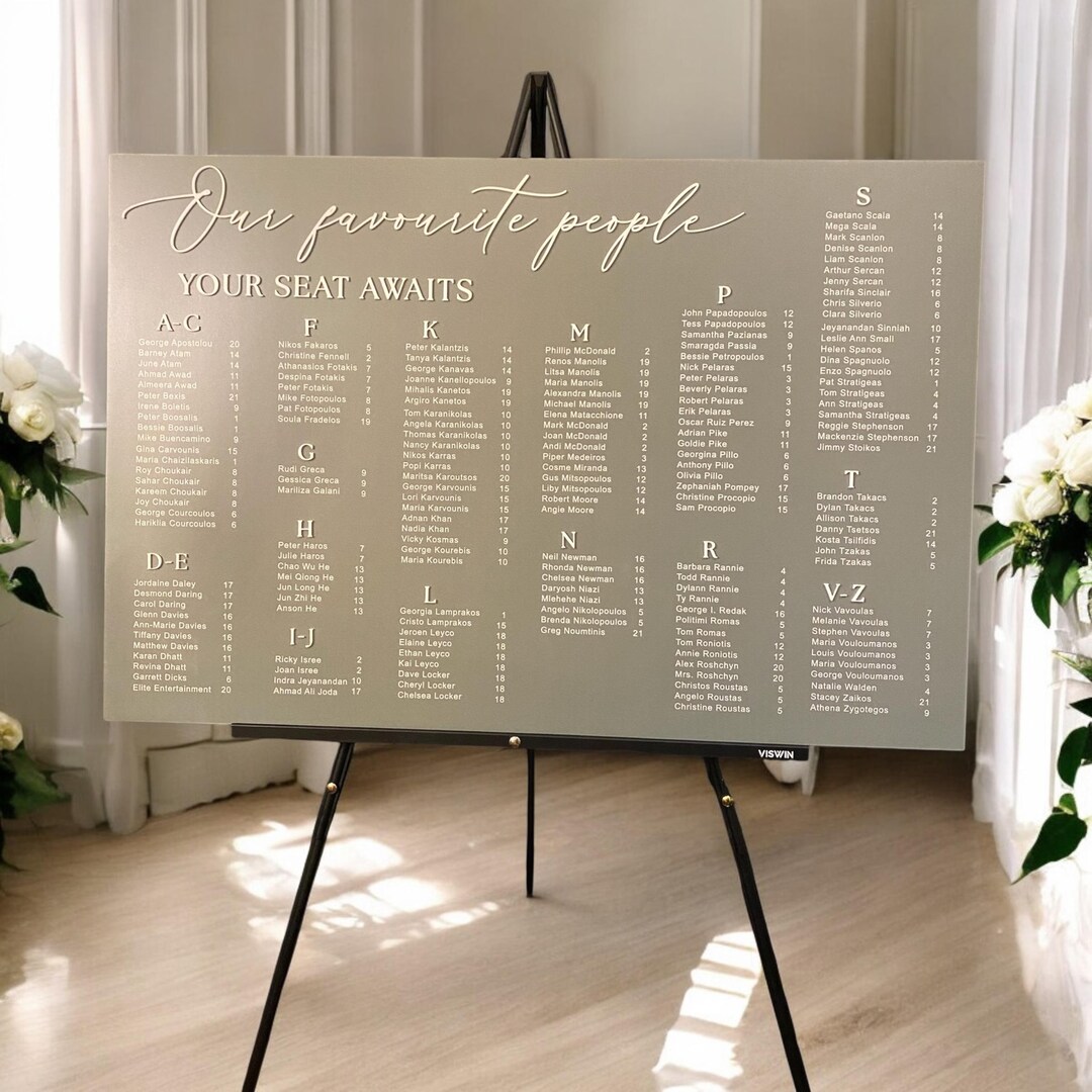 Custom 24" X 36" Seating Chart With Raised Acrylic Lettering | Wedding ...