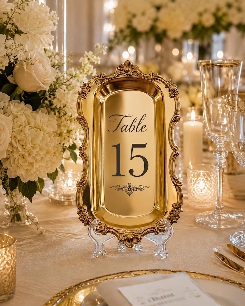 Vintage Metal Table Number, Gold Silver Reception Sign, Engraved ...
