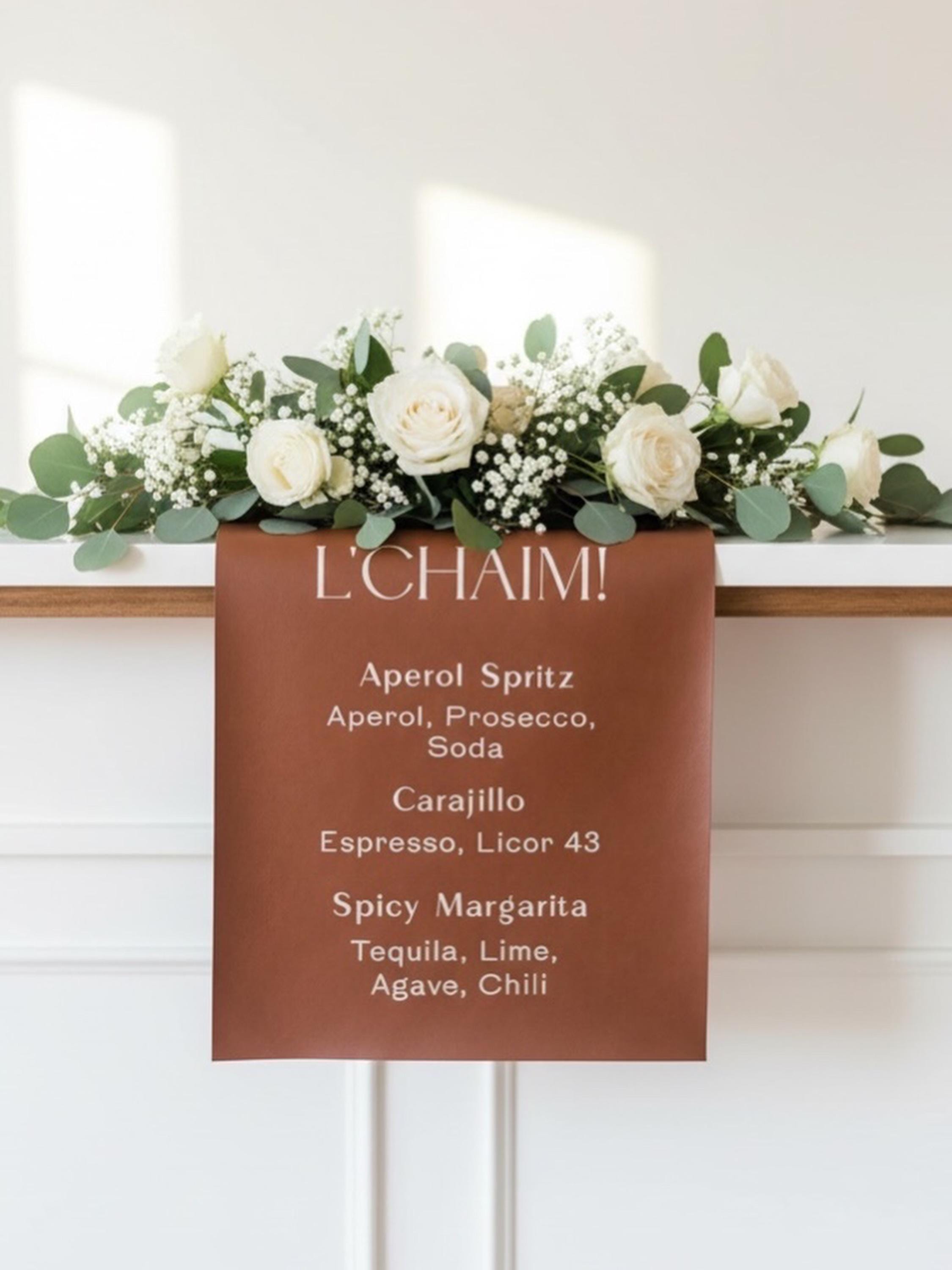 Custom Leather Bar Sign | Wedding Drink Menu | Cocktail Display Sign - Etsy