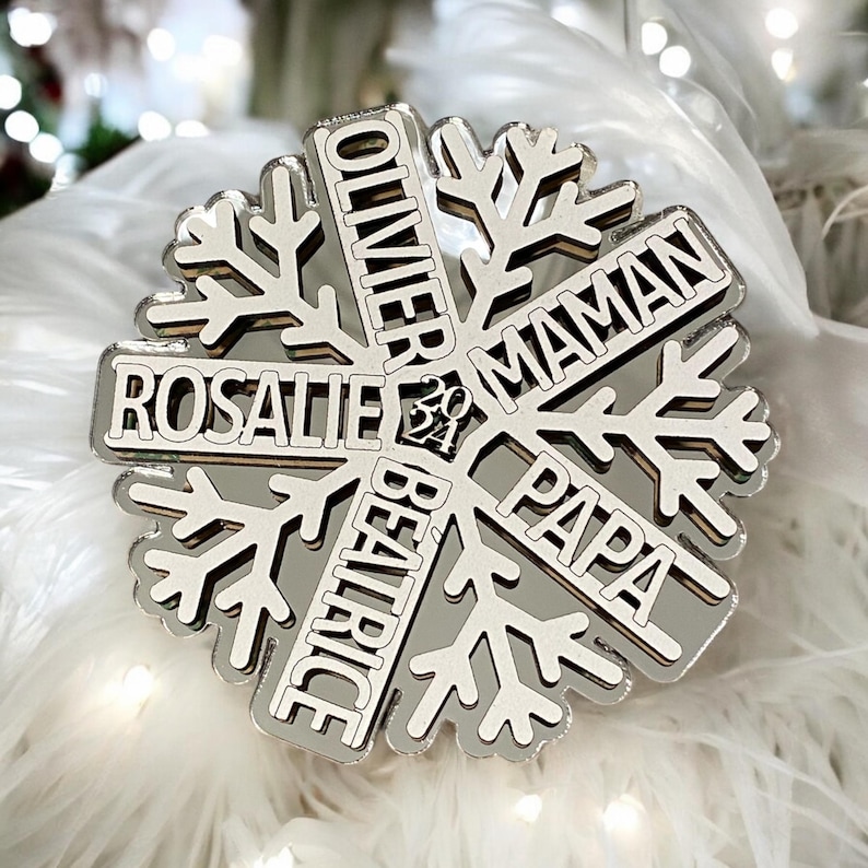 Personalized Family Names Snowflake Ornament: Silver Acrylic Christmas ...