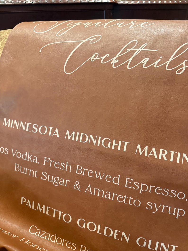 Custom Leather Bar Sign | Wedding Drink Menu | Cocktail Display Sign - Etsy