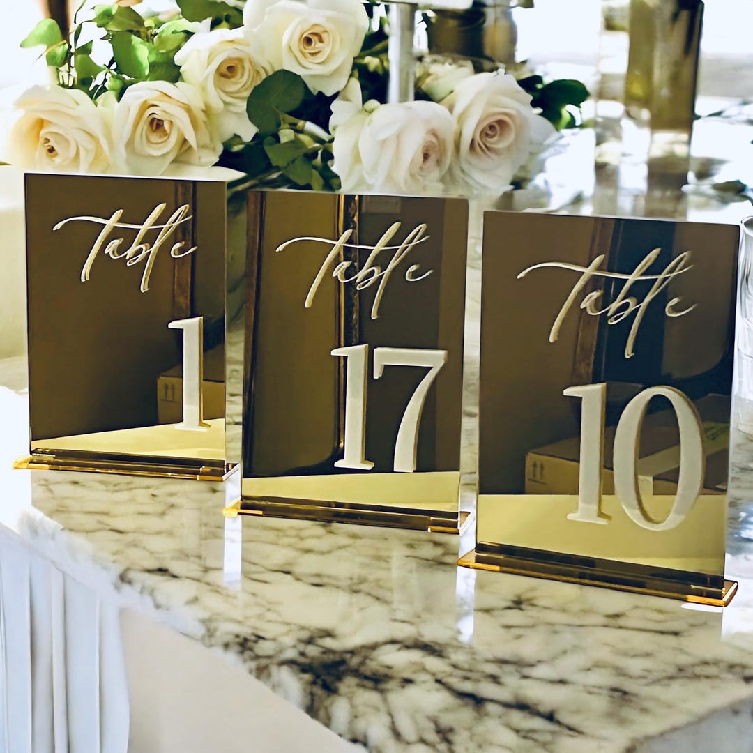 Modern 3D Table Numbers - Acrylic With Gold Stand - Wedding Reception ...