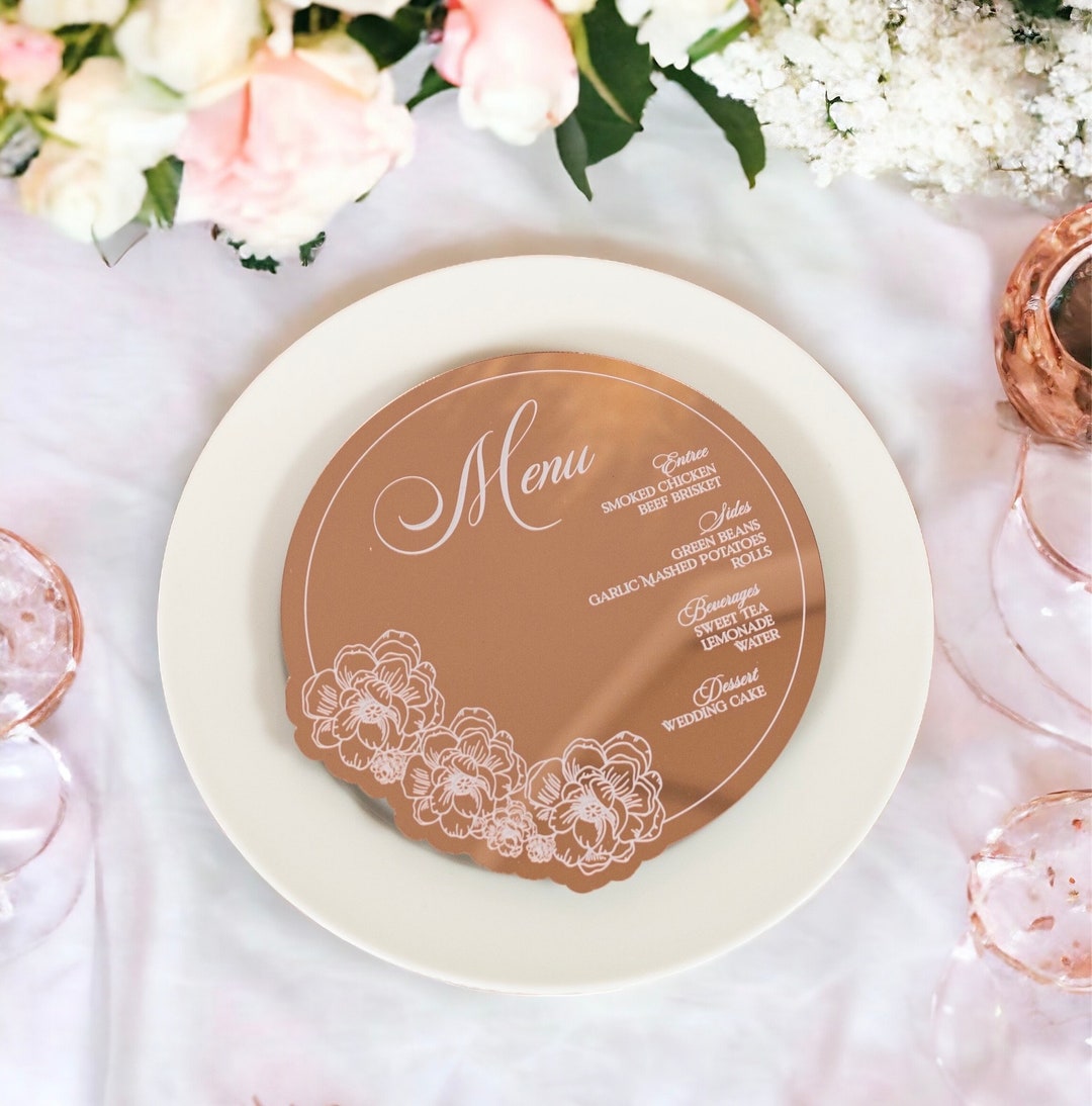 Stunning Round Mirror Acrylic Menu Card | Elegant Dining Décor | UV ...