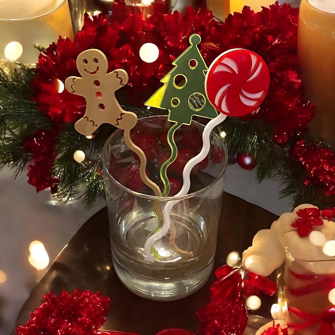 Festive 3-piece Holiday Swizzle Stick Set Christmas Drink Stirrers for ...