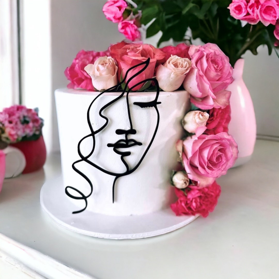 Birthday Girl Cake Topper: Line Art Face Charm, Acrylic Party Decor - Etsy