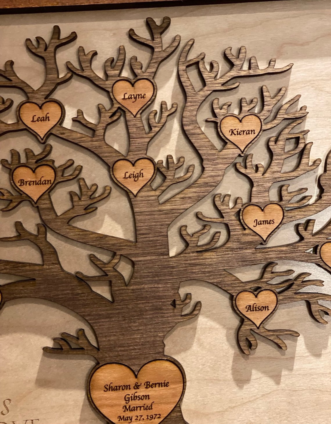 Wood Family Tree Wall Hanging Engraved Gift for Anniversary - Etsy