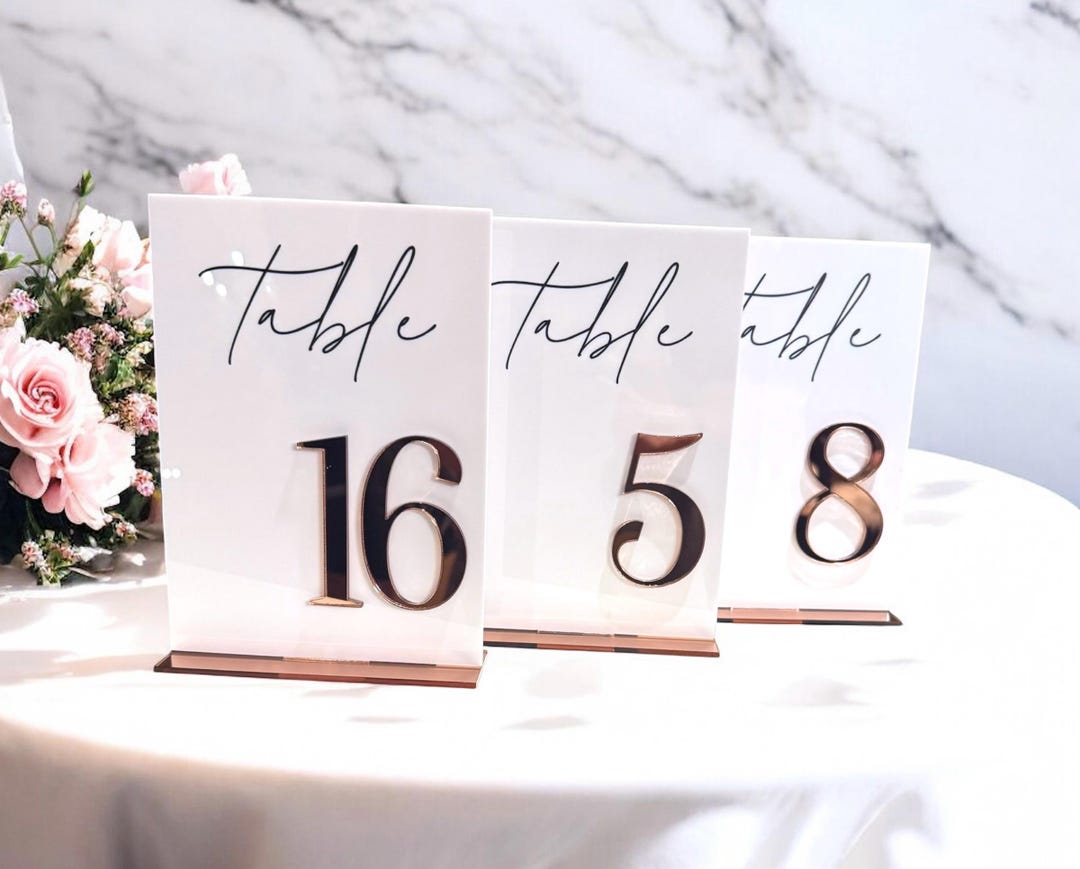 Modern 3D Table Numbers - Acrylic With Gold Stand - Wedding Reception ...