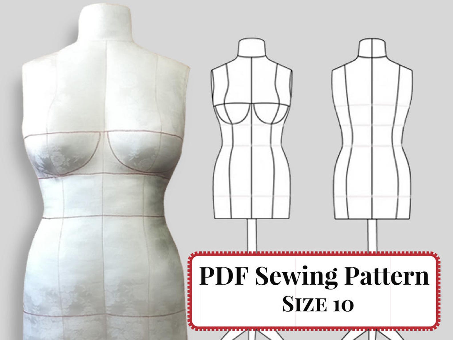 DIY Dress Form Sewing Pattern (PDF) - Mannequin Size 10 (bra Cups C, D ...