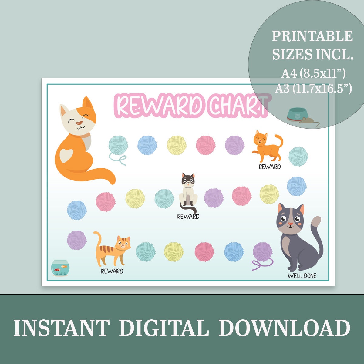 Cute Cat Printable Reward Chart, Potty Training Chart, Kids Reward ...