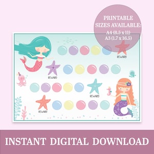 Printable Mermaid Reward Chart, Mermaid Reward Chart Kids, Mermaid ...