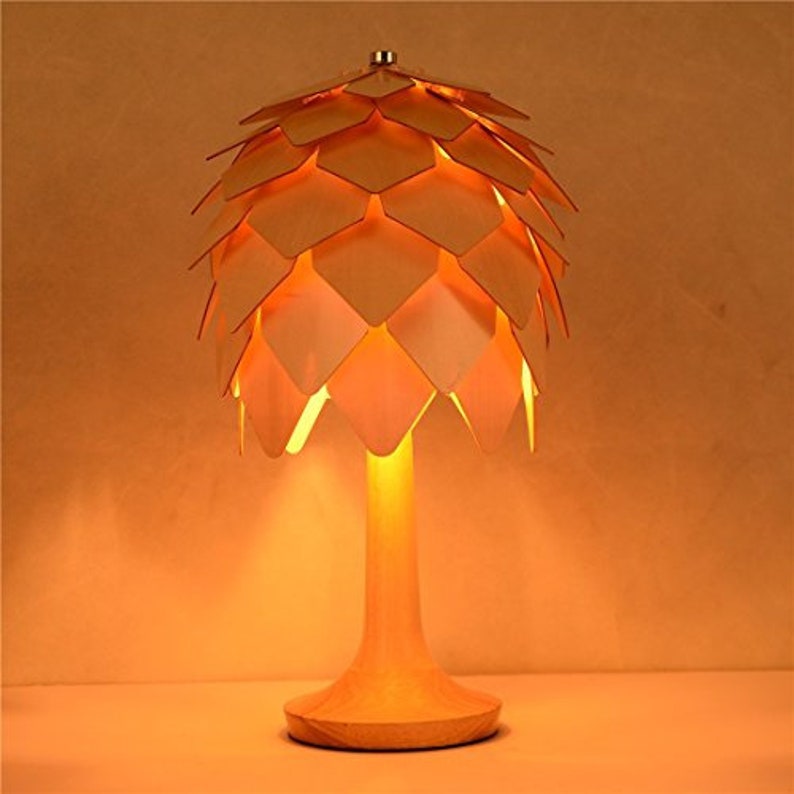 Arturest Handmade Wood Pine-cone DIY Desk Lamp Nordic Led | Etsy