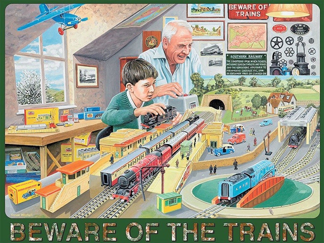 Model Trains. Beware of the Trains. Man and Boy. Metal/steel Wall Sign ...