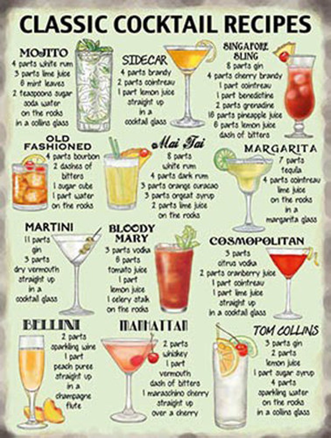 Classic Cocktail Recipes Wine Bar Pub Club Drink Metal steel Wall Sign Classic Cocktail Recipes Wine Bar Pub Club Drink Metal steel Wall Sign
