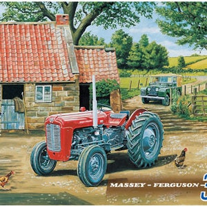 Classic Tractor, Massey Ferguson 35 & Land Rover on Farm, Small Metal ...