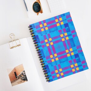 Blue Purple Modern Plaid Fall Old School Spiral Notebook - Ruled Line ...