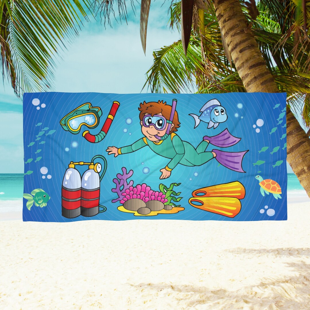 Scuba Boy Beach Towel: Kids Snorkeling, Under the Sea - Etsy