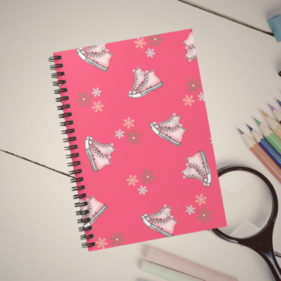 Pink Sneakers and Retro Flowers Spiral Notebook - Ruled Line - Etsy