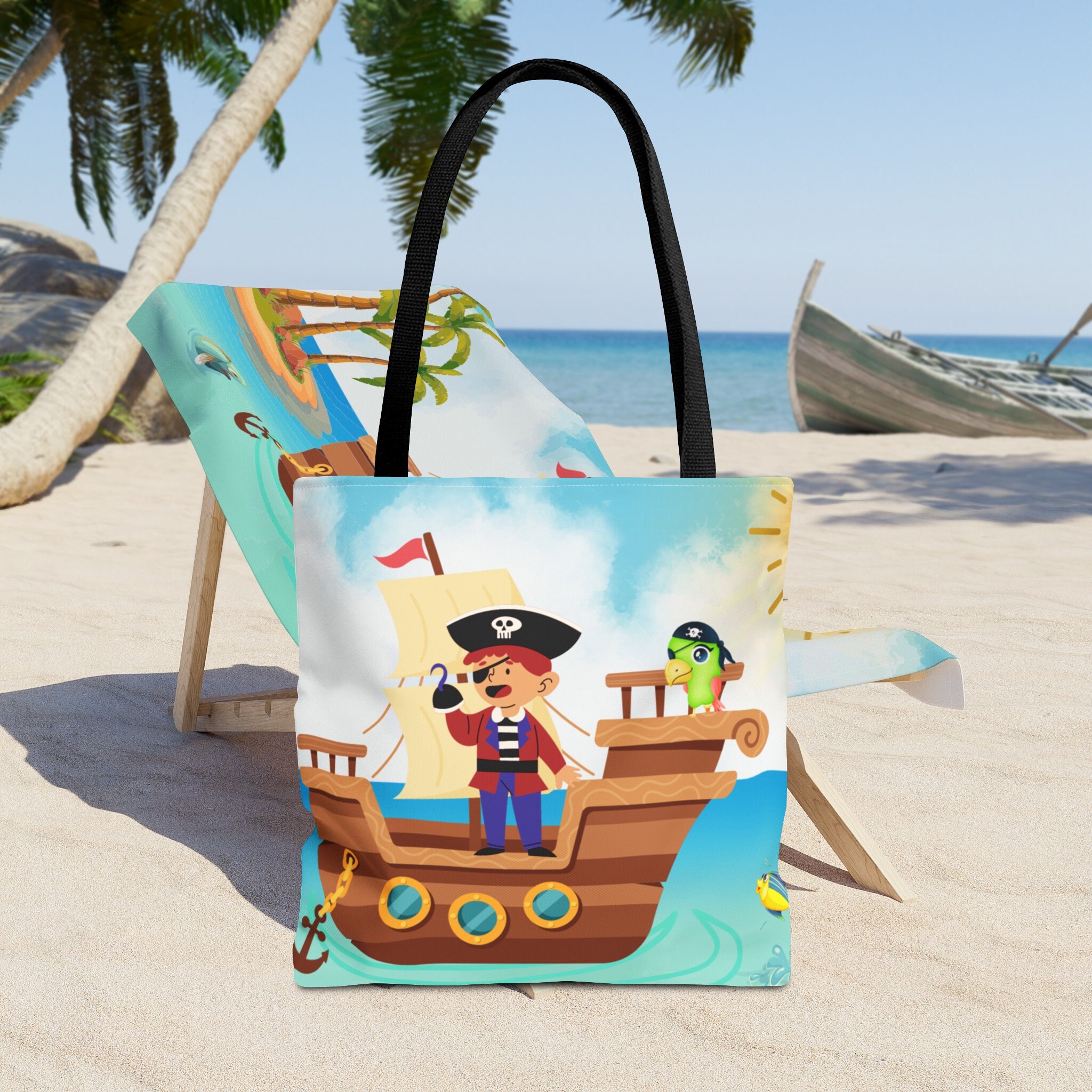 Kids Beach Bag: Pirate Ship Island in the Sun Children's Boy Girl ...