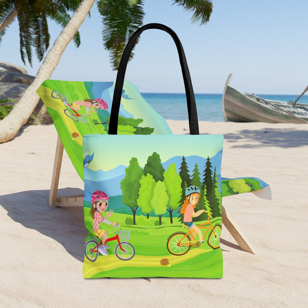 Kids Bike Print Beach Tote, Colorful Summer Camp Carryall - Etsy
