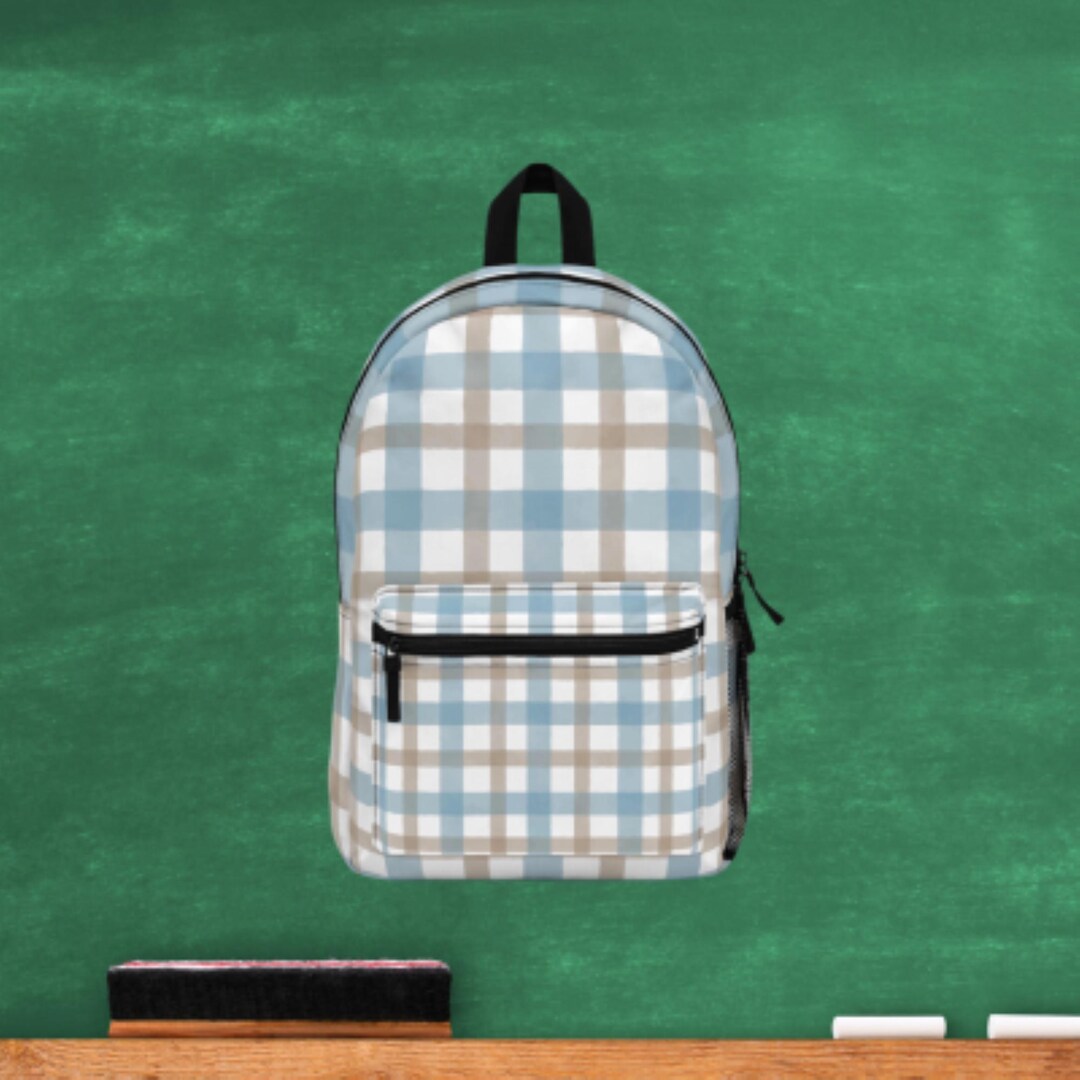 Blue, Brown Checked Backpack Back to School - Etsy