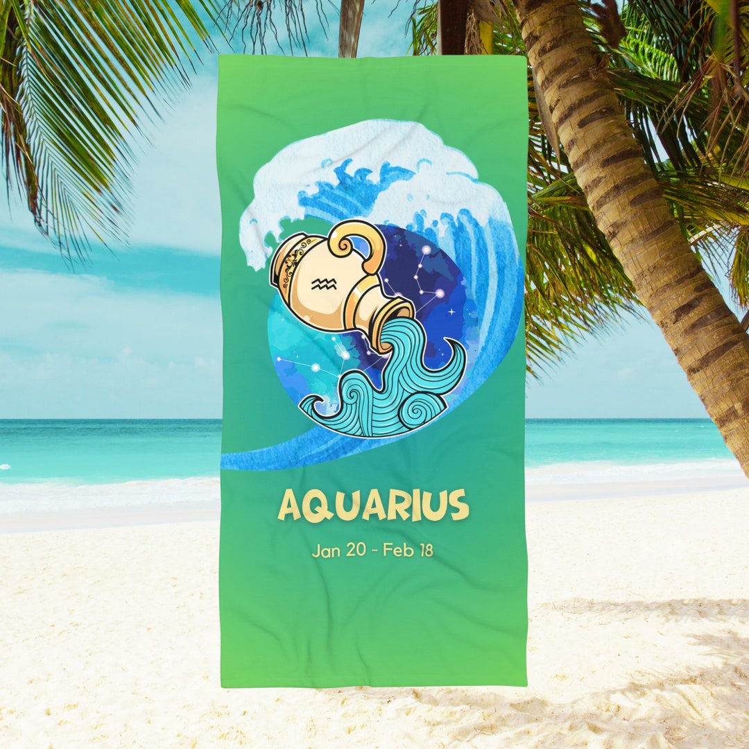 Aquarius Zodiac Beach Towel: Blue & Green Astrology Design - Etsy